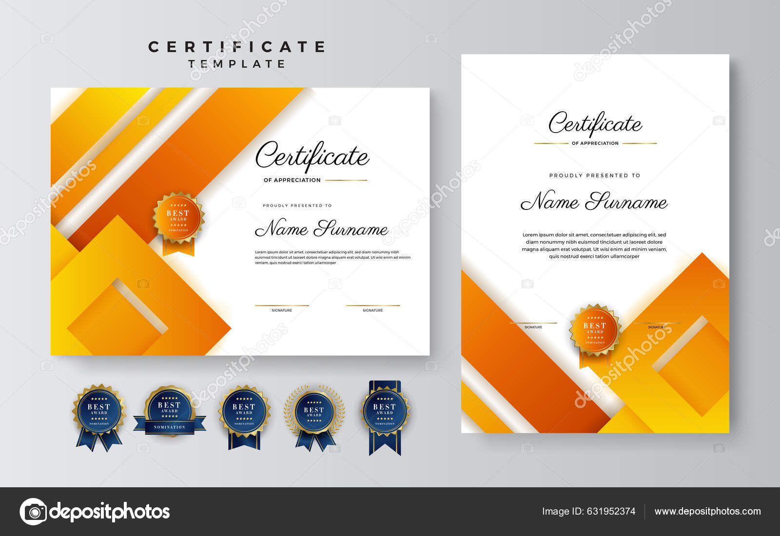 Orange White Certificate Achievement Border Template Luxury Badge ...
