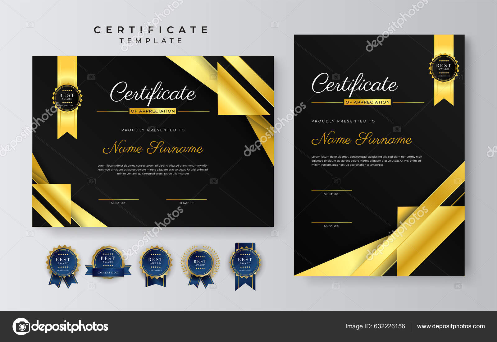 Blue Gold Certificate Achievement Border Template Luxury Badge Modern Line Vektor Stok oleh ...