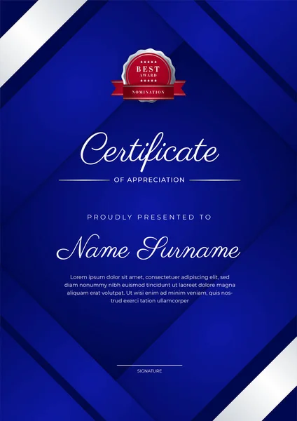 Certificate Blue Template Modern Luxury Pattern Golden Lines Vector ...