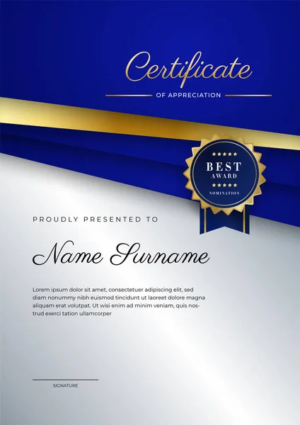 Certificate Blue Template Modern Luxury Pattern Golden Lines Vector ...