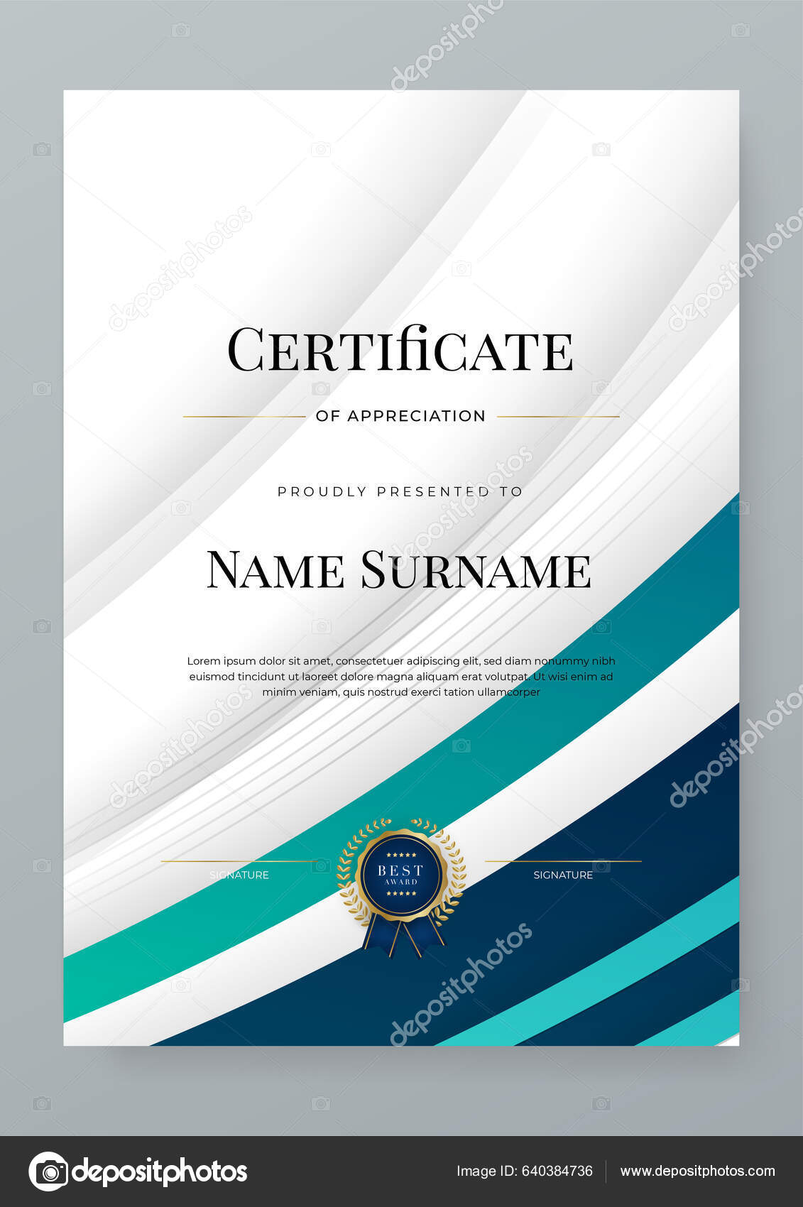 Modern Award Abstract Blue Certificate Design Template Portrait ...