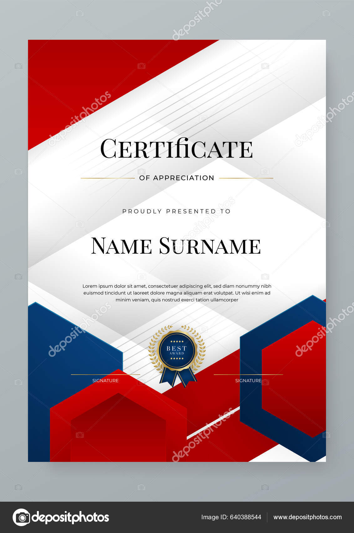 Modern Elegant Blue Red Award Business Certificate Design Template ...