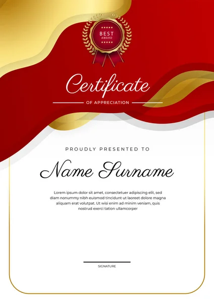 Certificate Achievement Red Template Design Gold Badge Border Business Award Stock Vector by ...