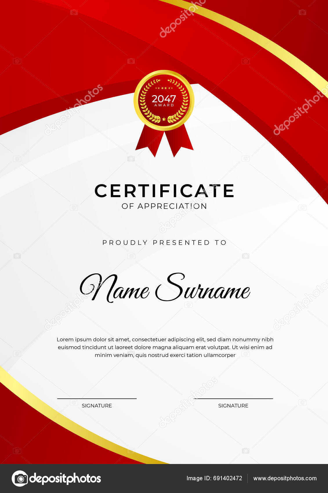 Certificate Achievement Red Template Design Gold Badge Border Business ...