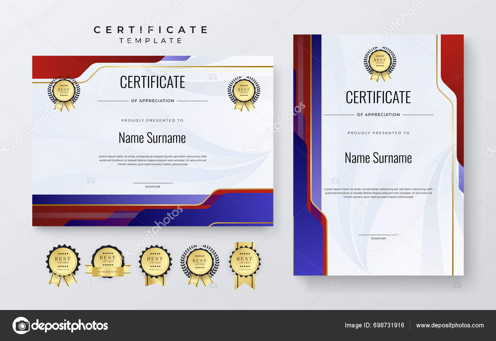 Red Blue Modern Certificate Template Corporate Achievement Diploma ...