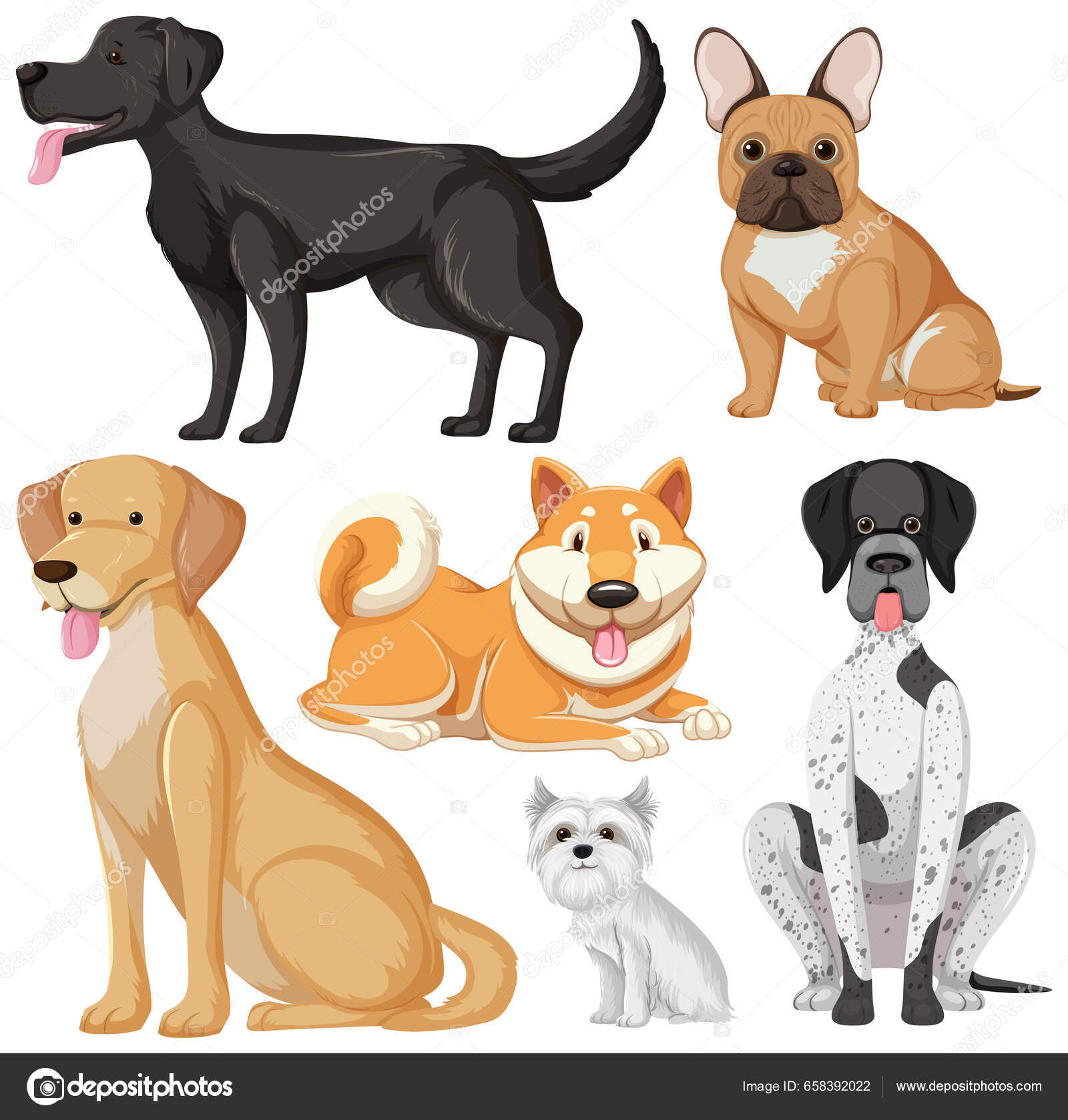 Conjunto Perro Razas Perro Ilustración Dibujos Animados Vector de stock por ©blueringmedia 658392022