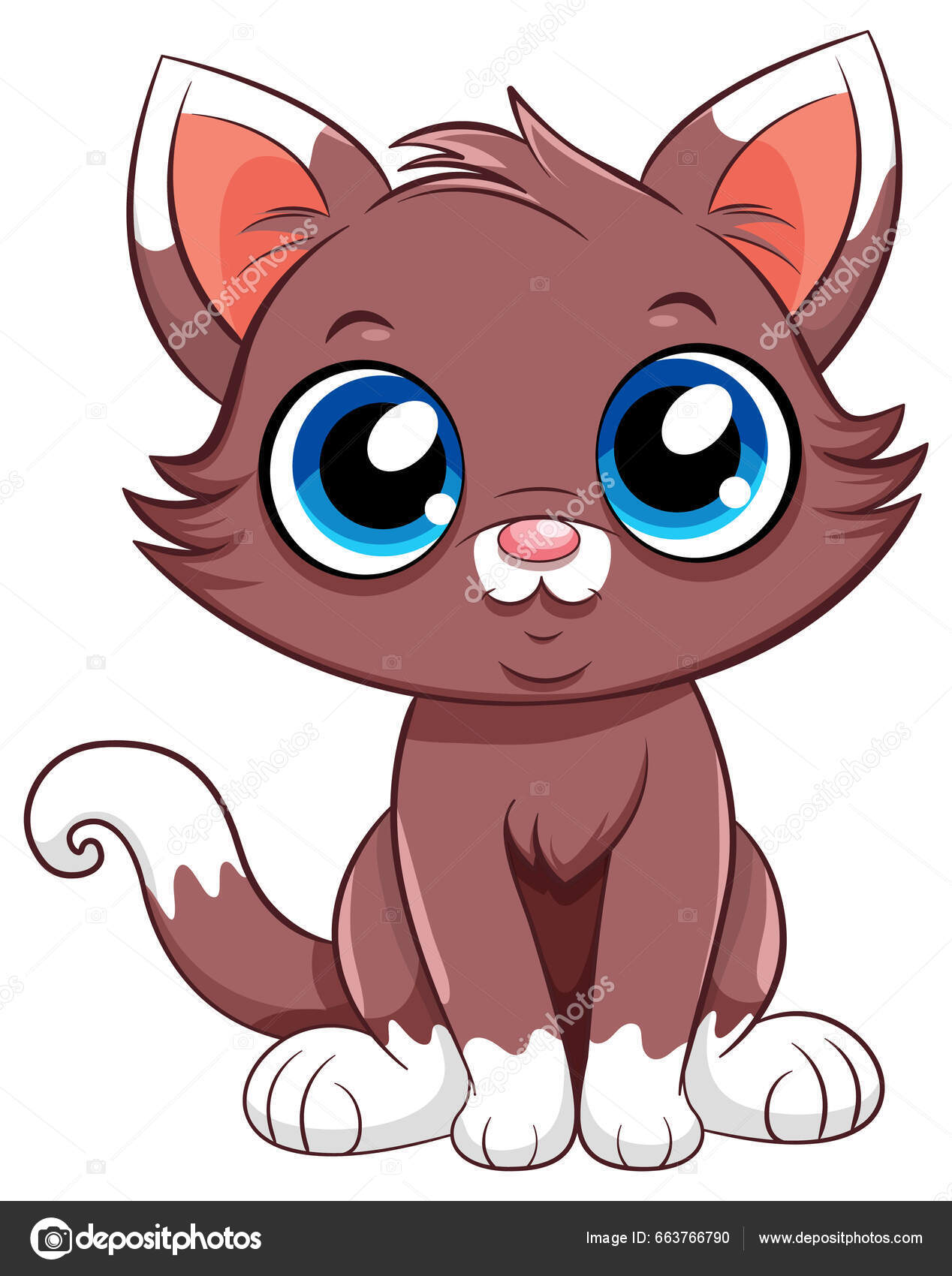 Pequeño Gato Lindo Dibujo Animado Personaje Ilustración Vector de stock ...