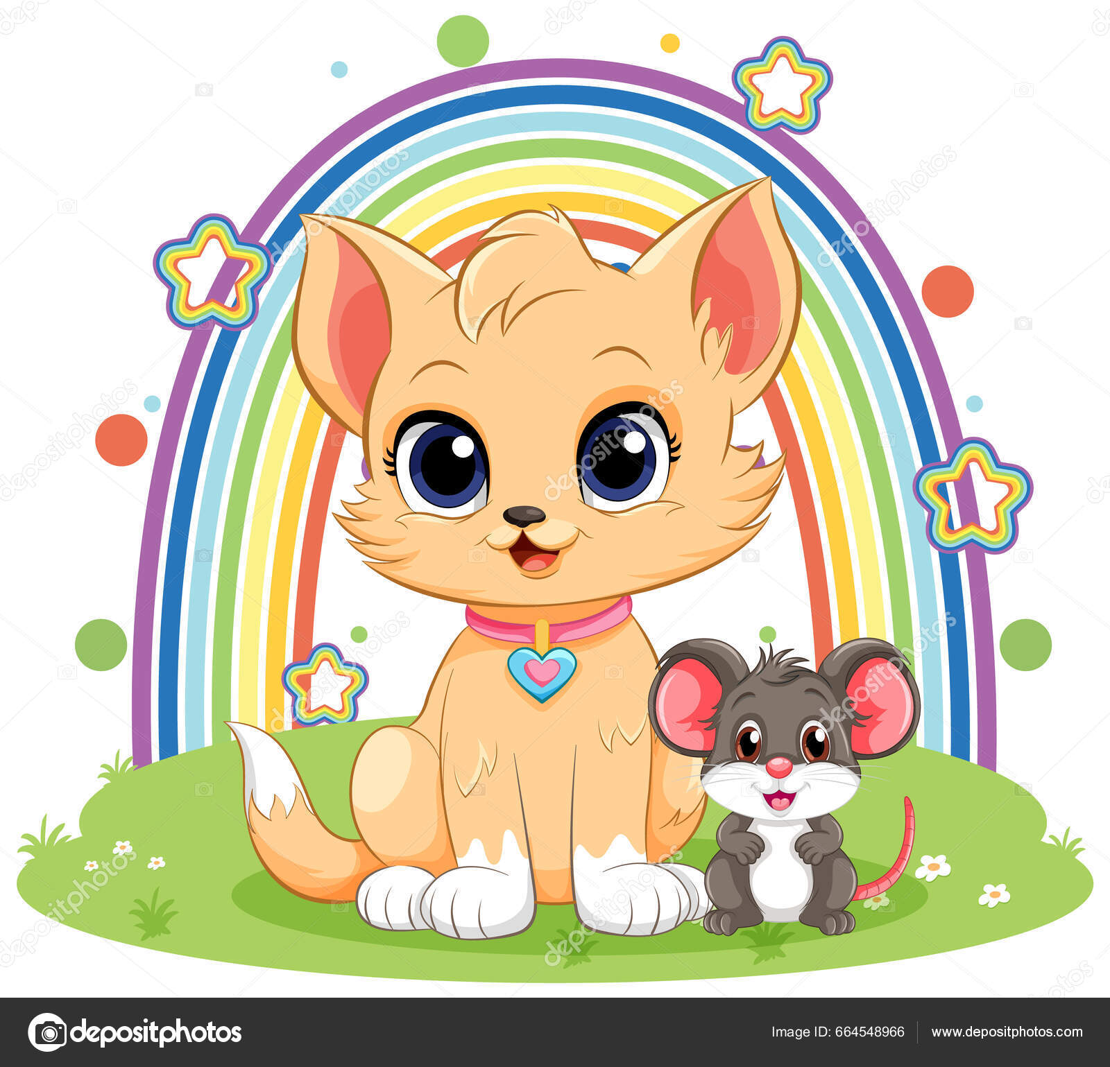 Gato Lindo Con Ratón Ilustración Estilo Dibujos Animados Vector de ...