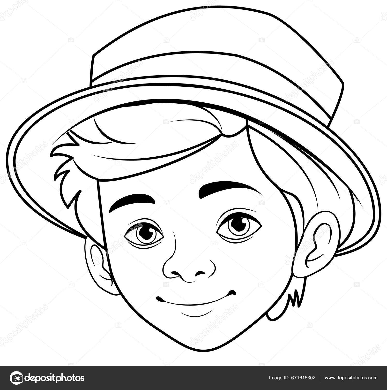 Outline Handsome Man Face Wearing Hat Stock Vector by ©blueringmedia ...