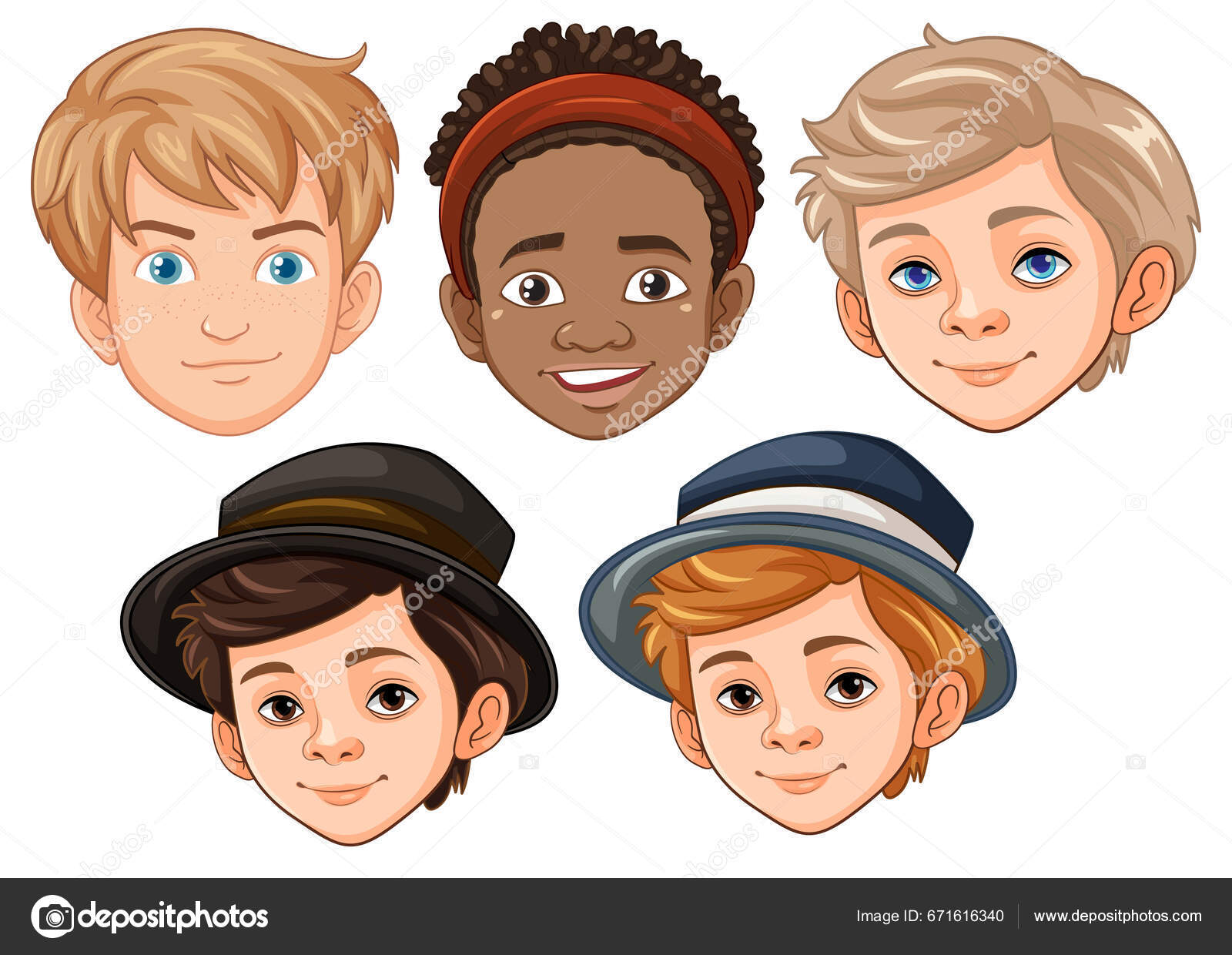 Sebuah Gambar Kartun Vektor Seorang Pemuda Dengan Wajah Ras Yang Vektor ...