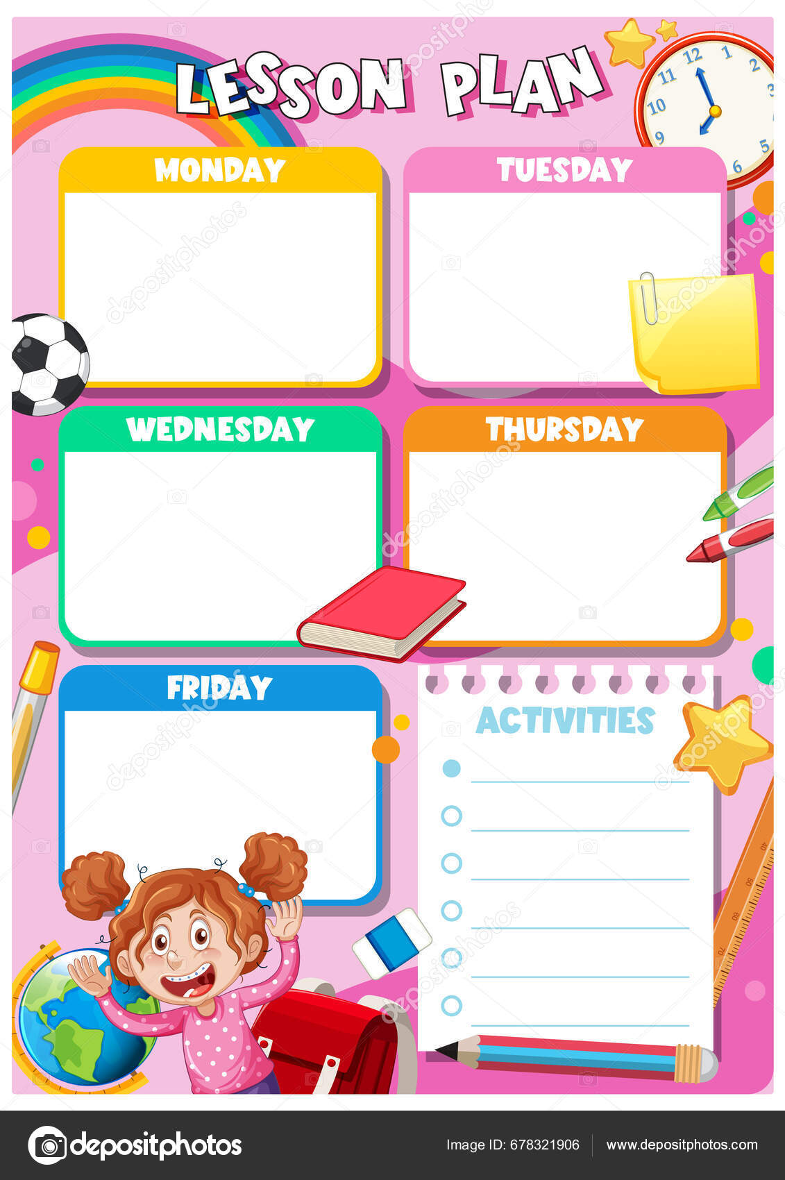 Cute Student Lesson Plan Cartoon Decoration Children Stock Vector by ...