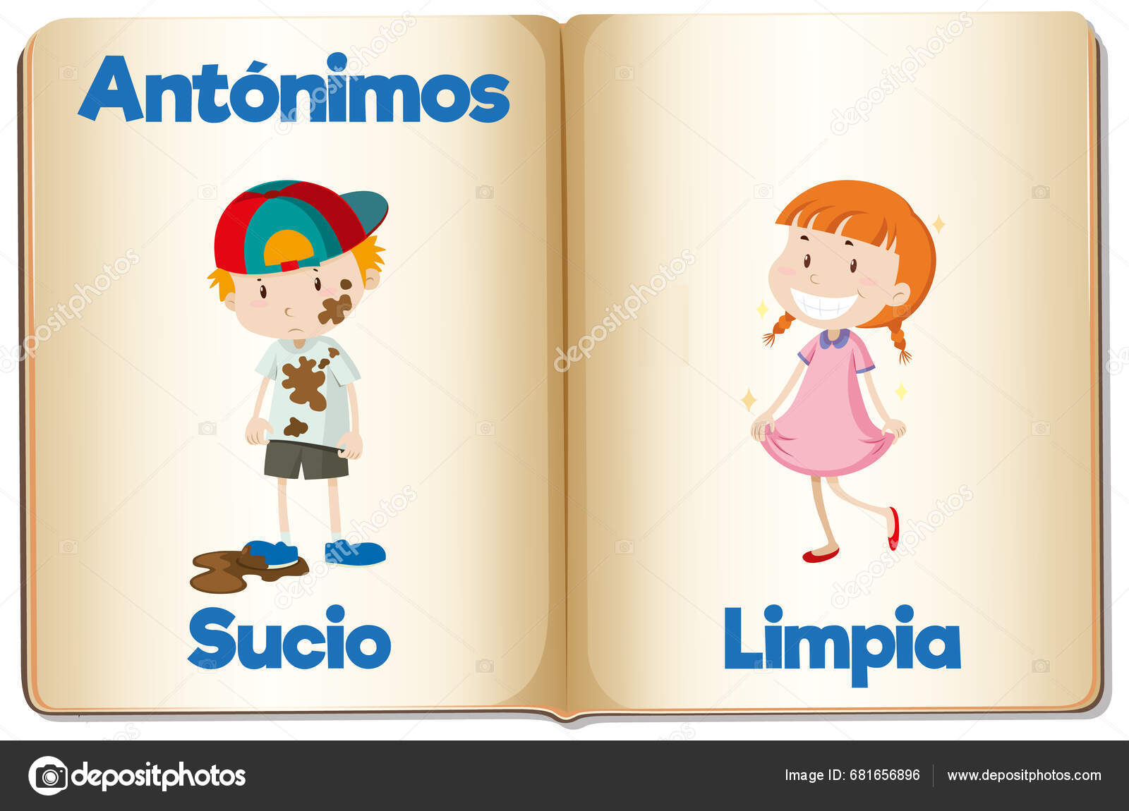 Sebuah Gambar Kartun Vektor Antonim Dalam Bahasa Spanyol Vektor Stok ...