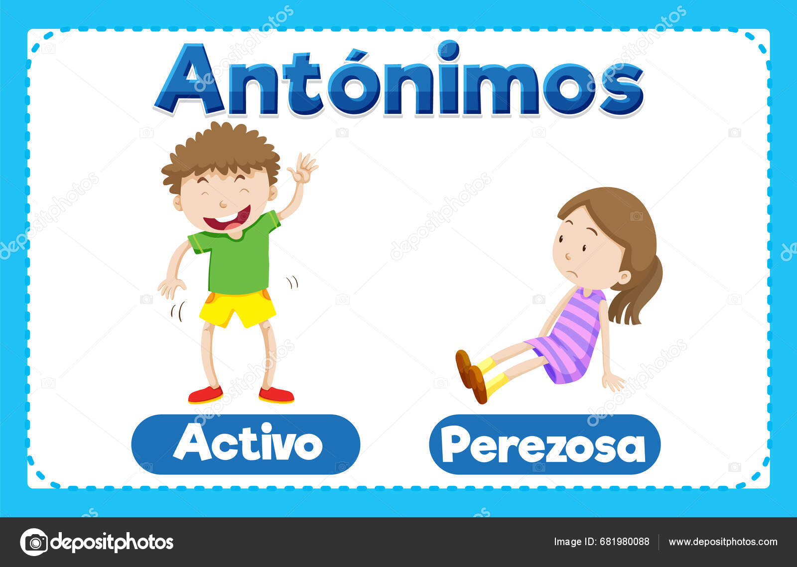 Sebuah Gambar Kartun Vektor Antonim Dalam Bahasa Spanyol Vektor Stok ...