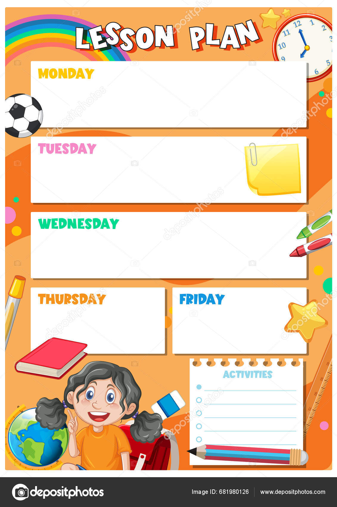 Cute Student Lesson Plan Cartoon Decoration Stock Vector by ...