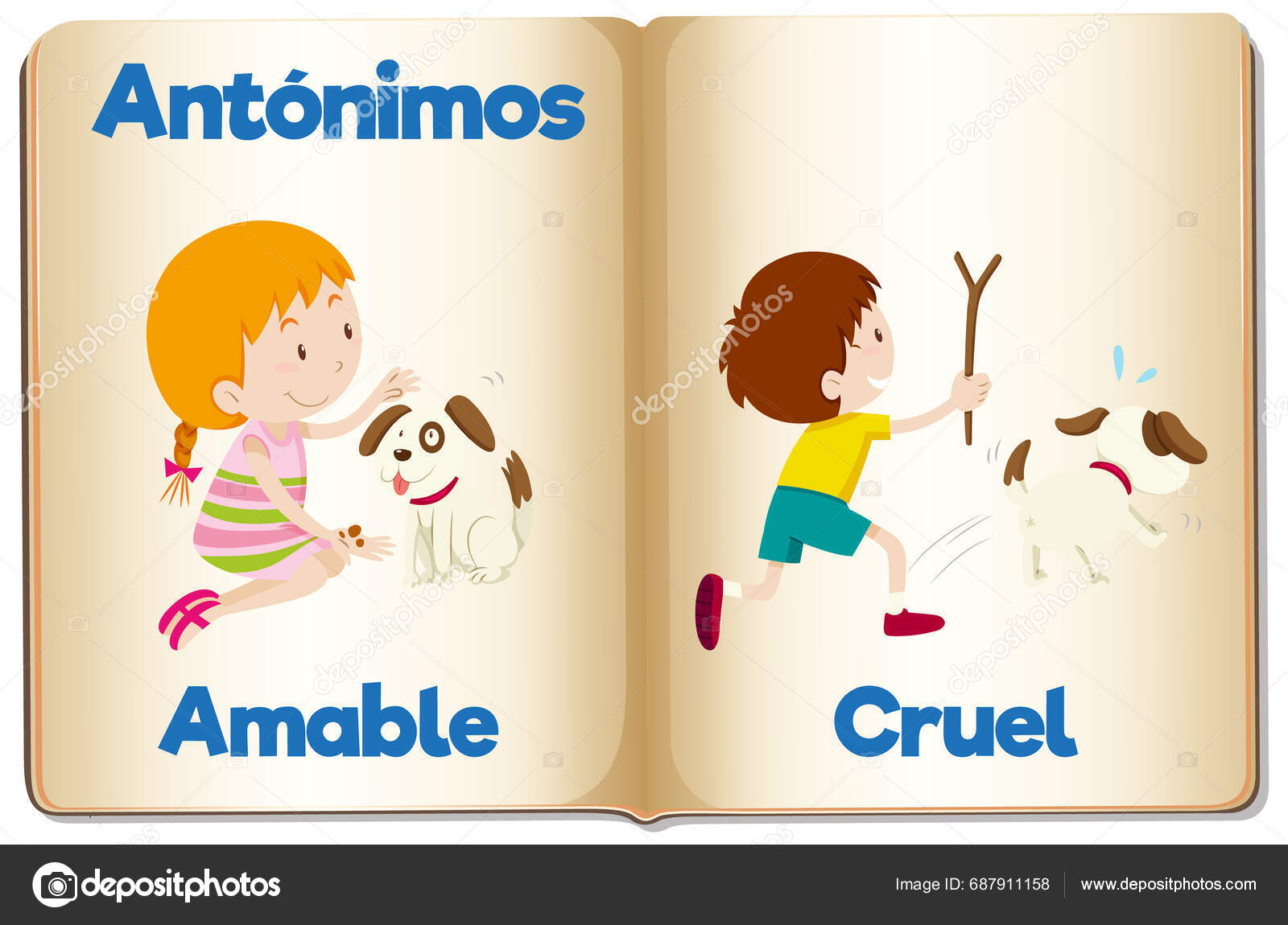 Tarjetas Palabras Ilustradas Español Para Enseñar Los Antónimos 'Kind ...