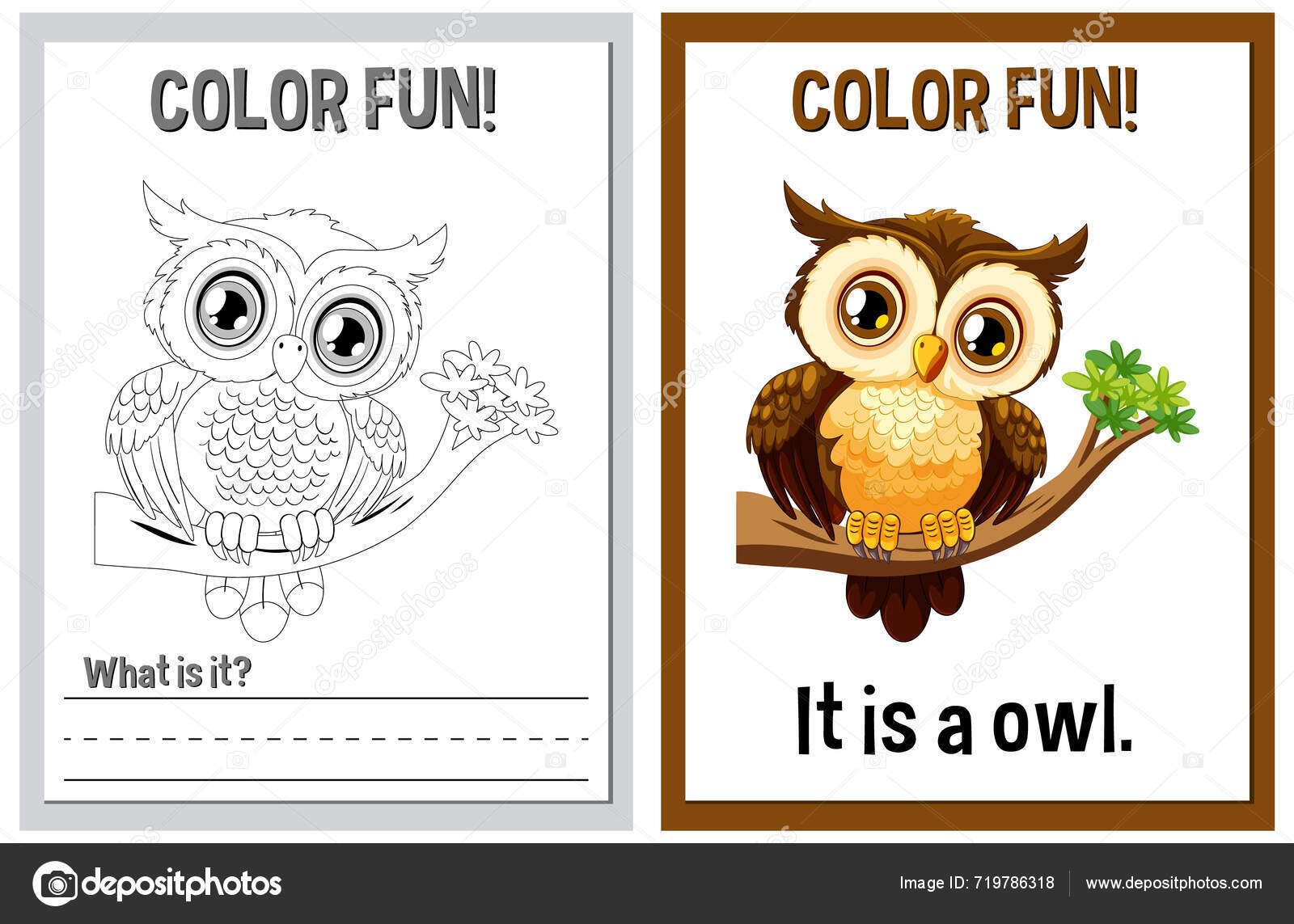 Educational Coloring Activity Cute Owl Illustration Stock Vector by ...