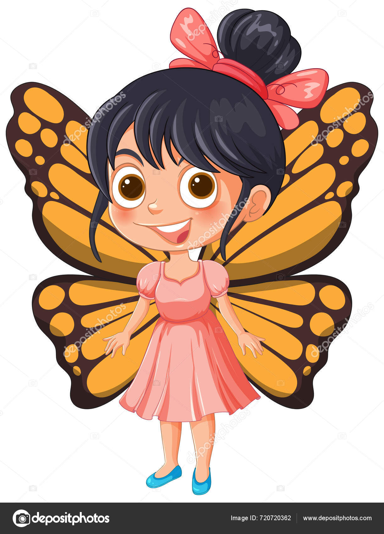 Chica Dibujos Animados Vestida Como Una Mariposa Sonriendo Vector de ...