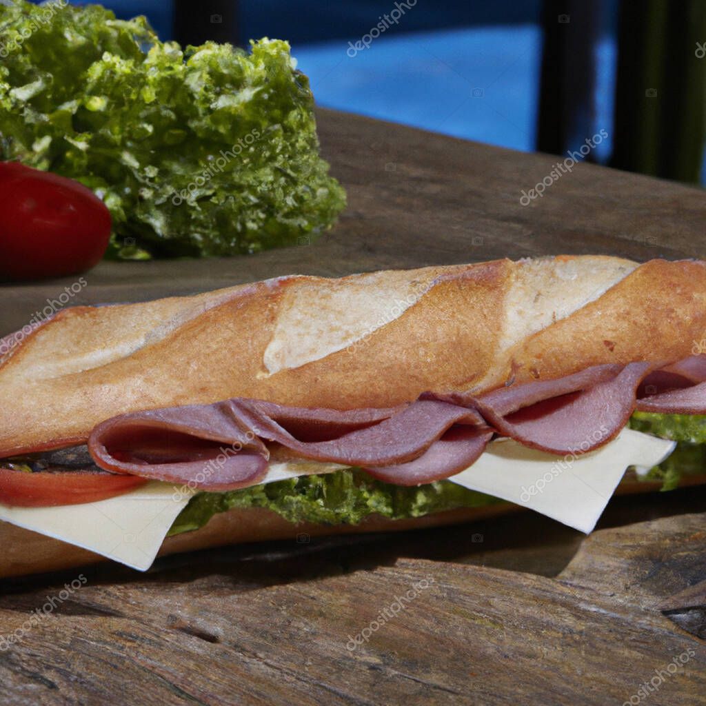 Ilustración alimenticia de un sándwich de pan submarino largo hecho con ...