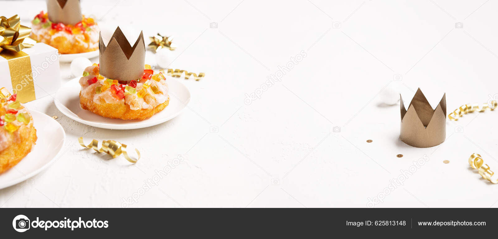 Traditional Kings Day Bread Called Epiphany Cake White Background ...