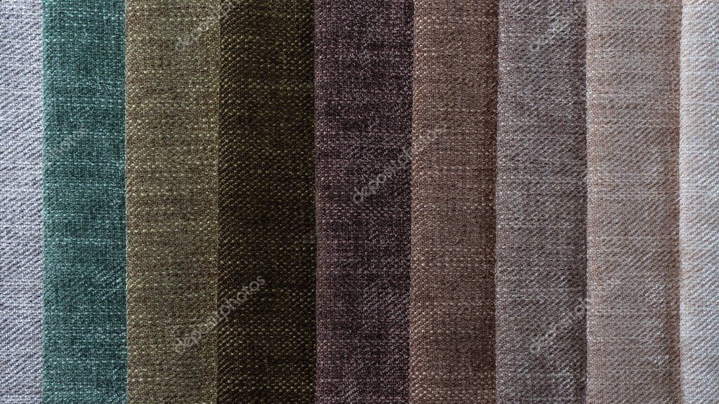 Brillante colección de muestras textiles de colores. Muestras de tela ...