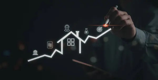 Dibujar a mano una tendencia al alza en un gráfico digital ...