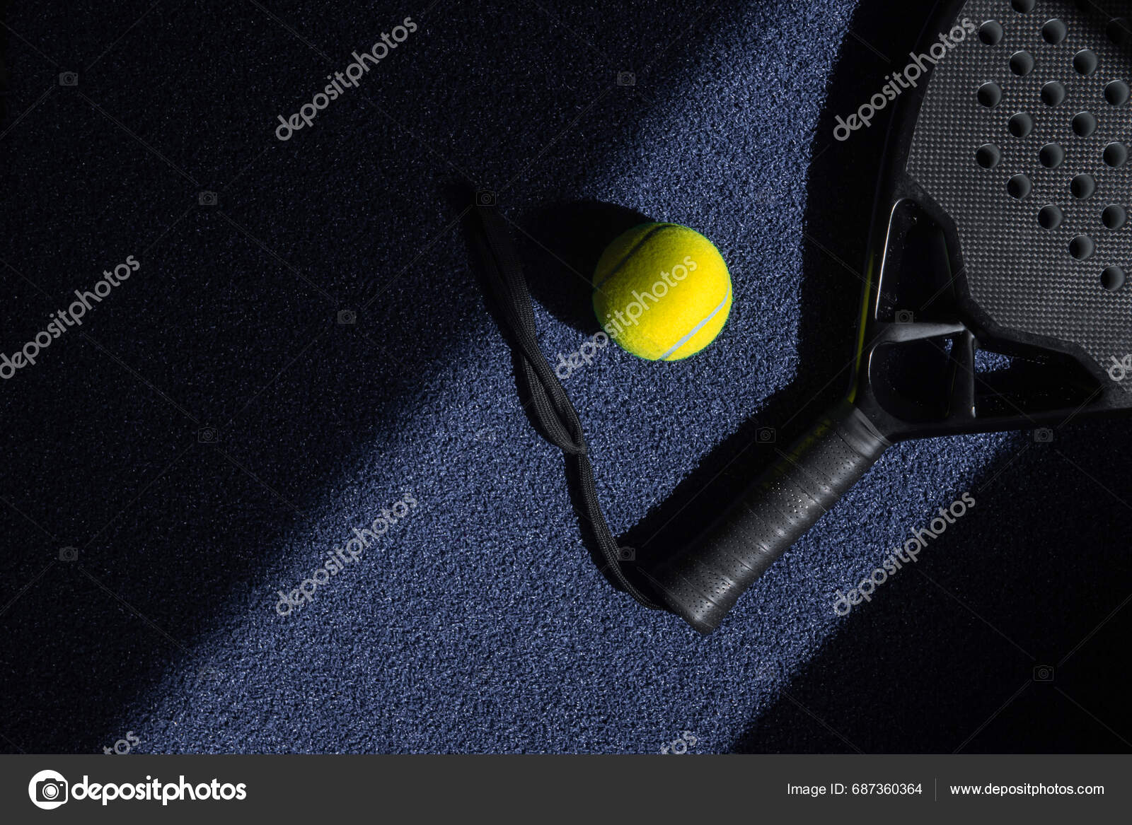 Black Professional Paddle Tennis Racket Ball Natural Lighting Blue ...