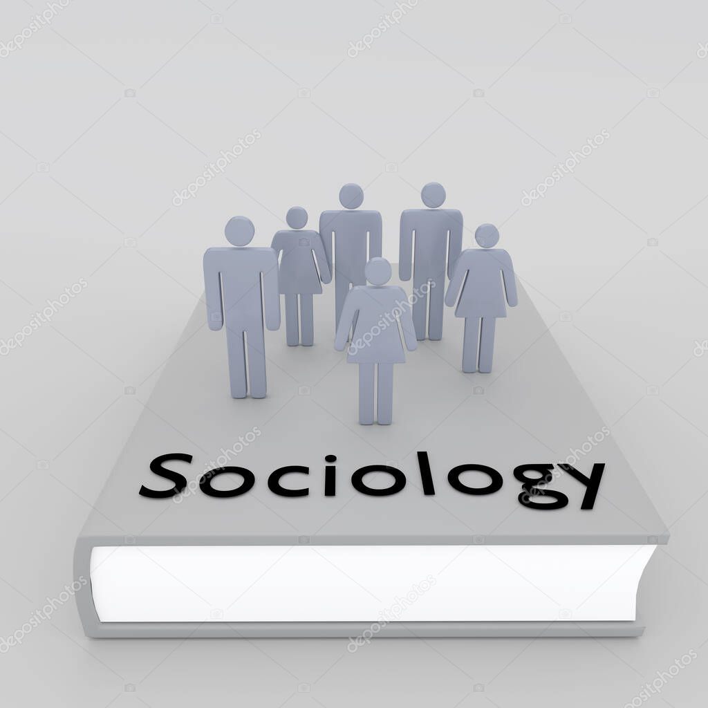 Ilustración 3D del guion de Sociología en un libro junto con siluetas ...