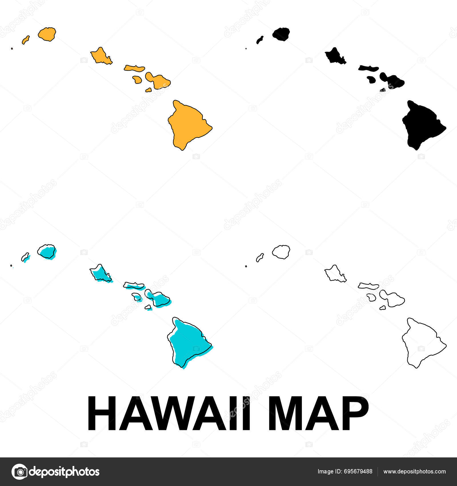 Set Hawaii Map United States America Flat Concept Icon Symbol Stock ...