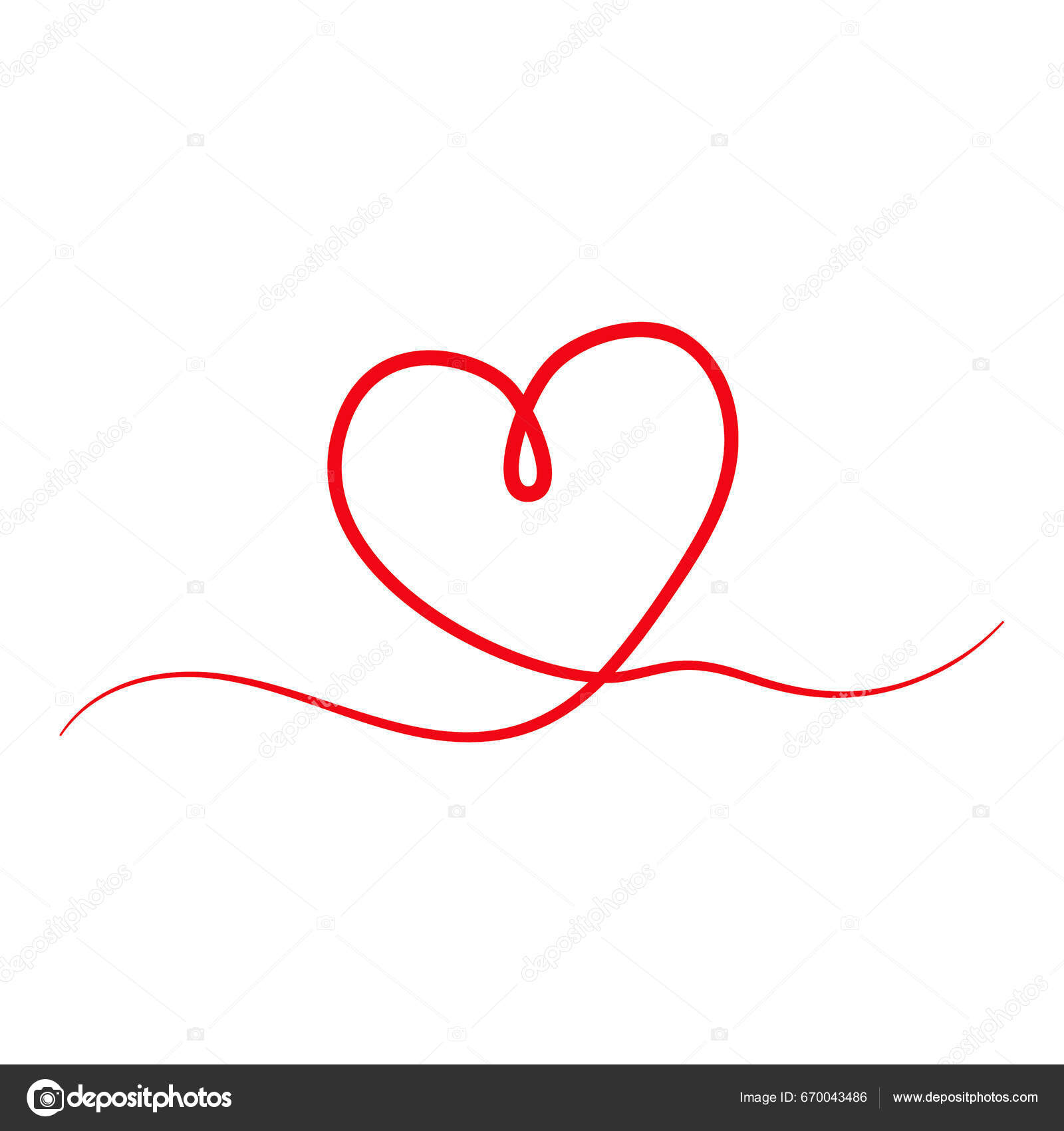 Corazón Icono Vector Dibujado Mano Línea Continua Aislado Sobre Fondo ...