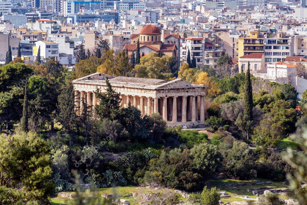 Atenas, Ática, Grecia. El Templo de Hefesto es un antiguo templo griego ...