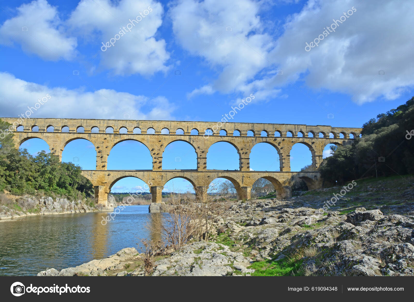 Ancient Roman Pont Gard Aqueduct Viaduct Bridge River Gardon Highest ...