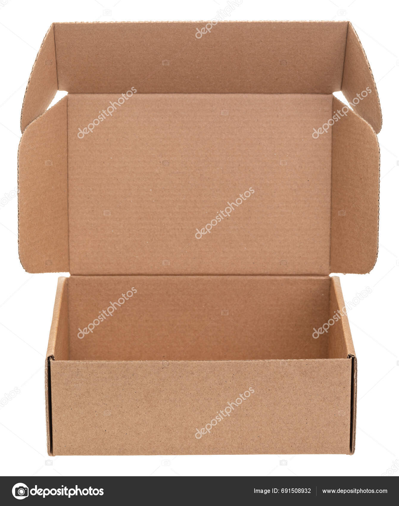 Open Empty Foldable Corrugated Postal Box Isolated White Background ...
