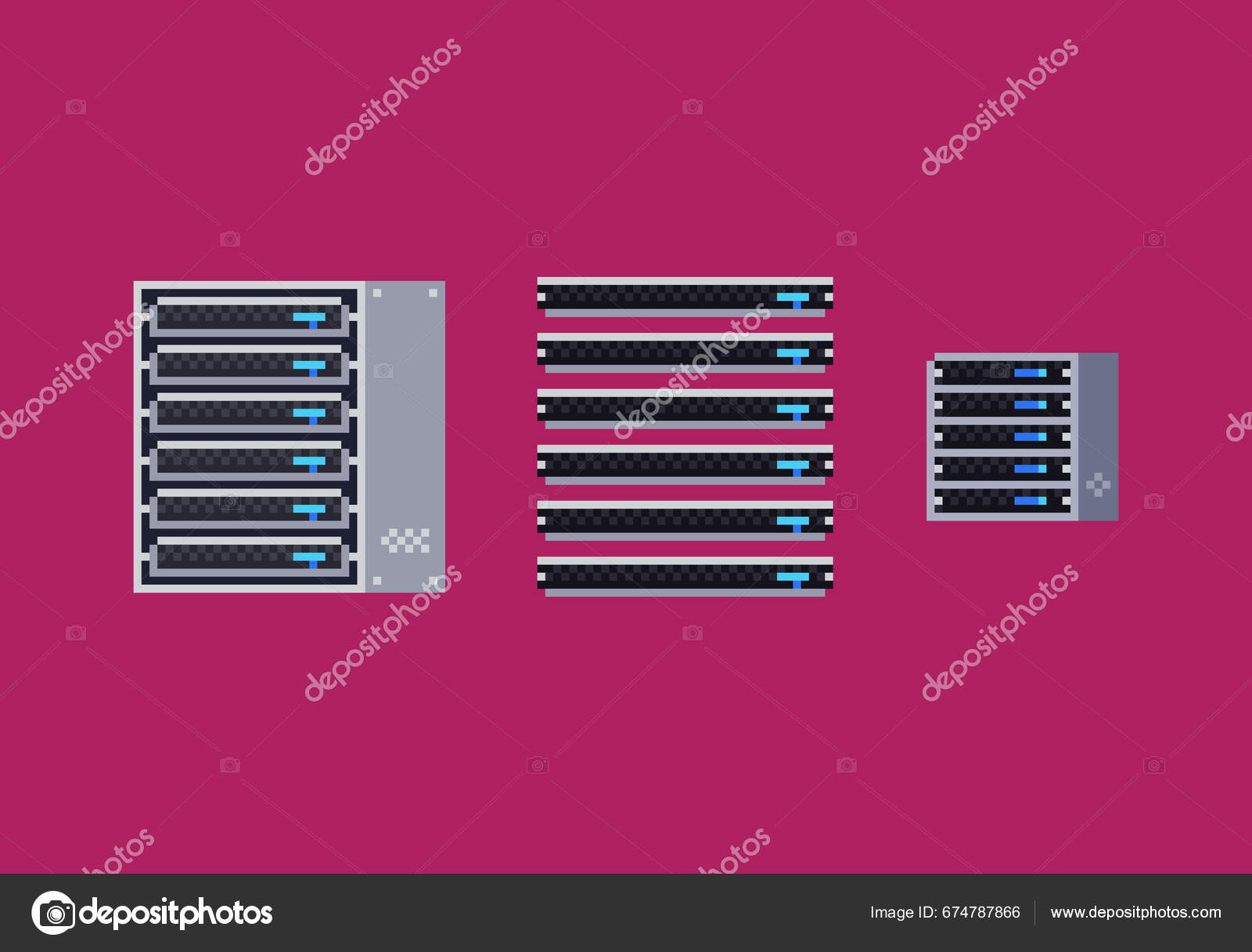 Pixel Art Vector Illustration Grey Server Rack Cabinet Server Blade ...