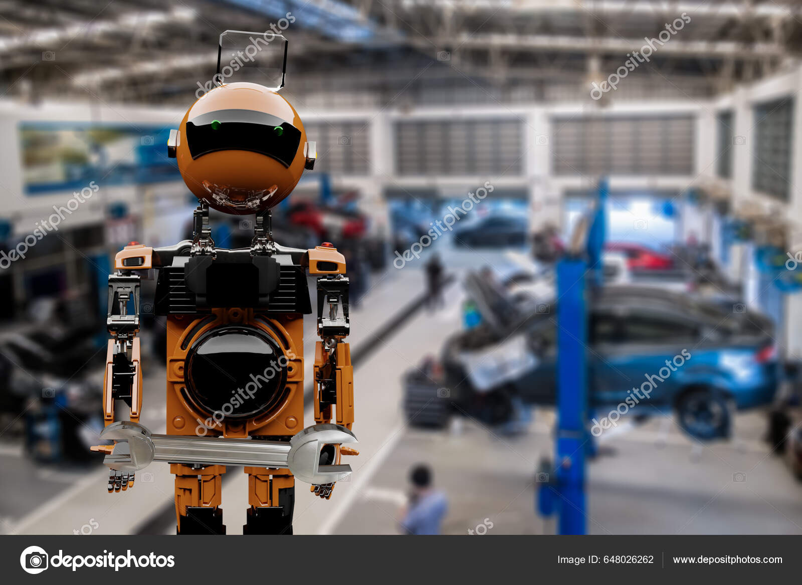 Robot Technology Fix Car Repair Car Lift Garage Dealership Fix — Stock ...