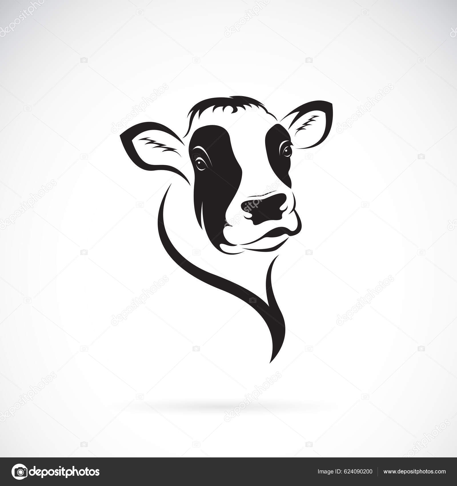 Vetor Projeto Cabeça Vaca Fundo Branco Farm Animals Ilustração Vetorial ...