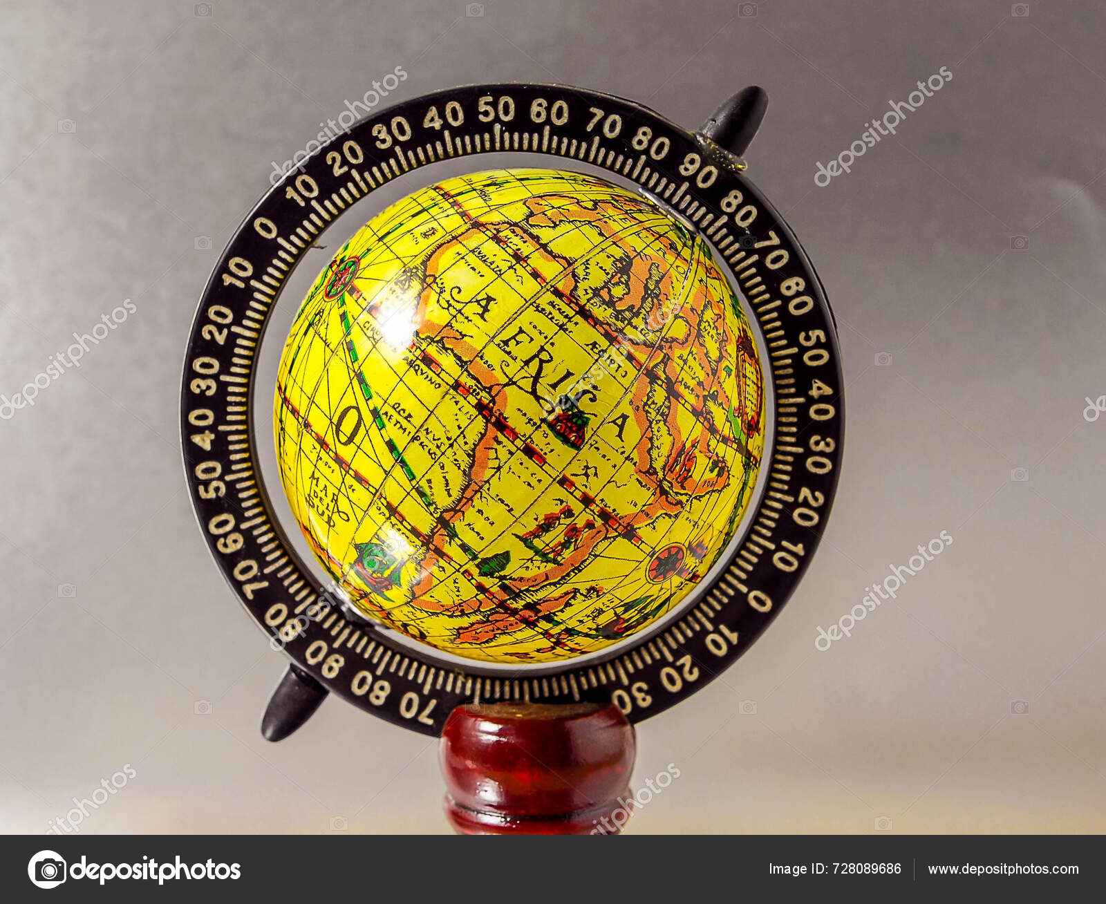Yellow Globe Black Rim Ruler Globe Placed Wooden Base — Stock Photo ...