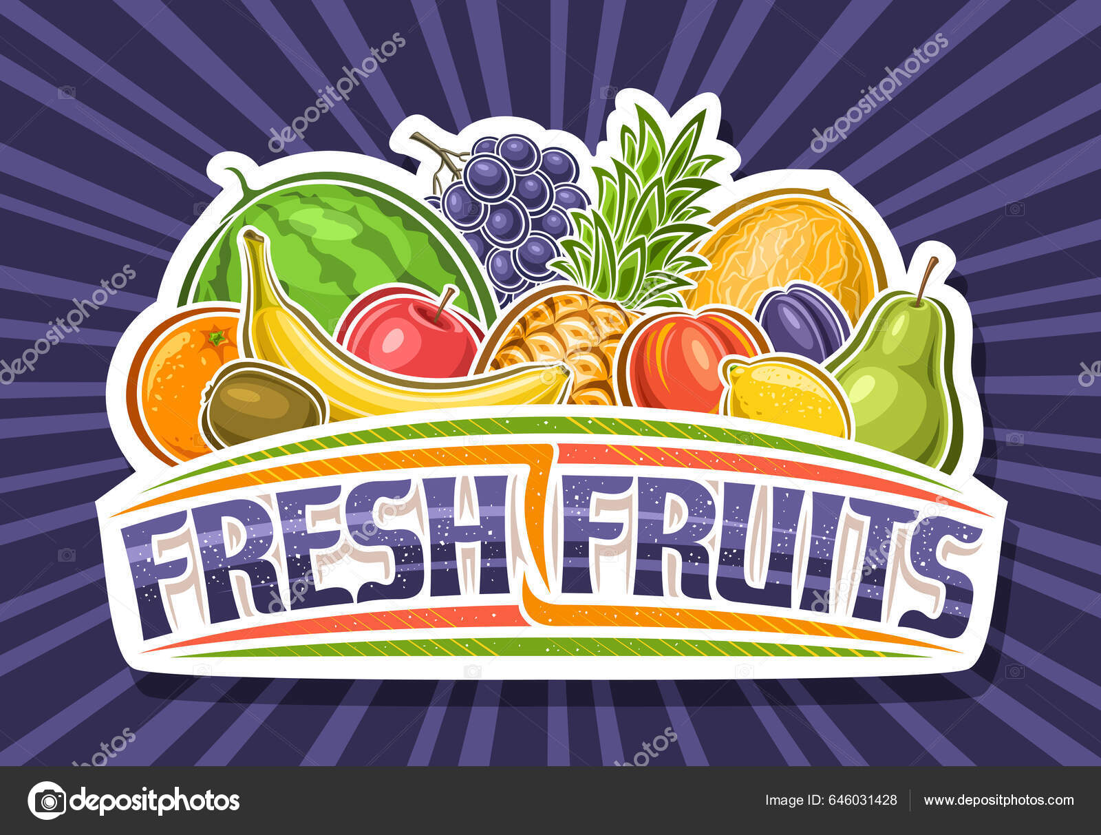 Vector Logo Fresh Fruits Decorative Cut Paper Sign Board Illustration ...