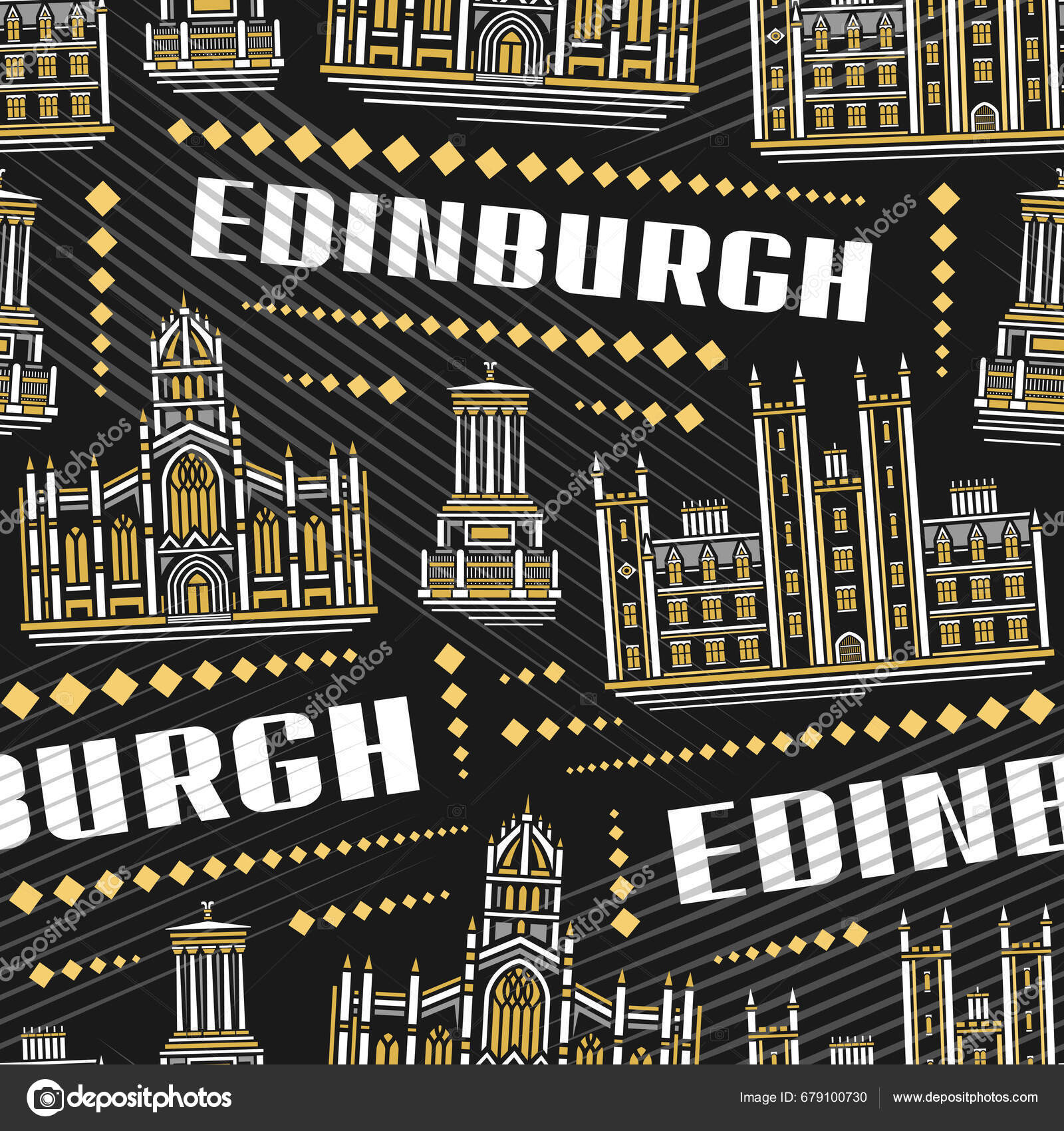 Vector Edinburgh Seamless Pattern Repeat Background Illustration Famous ...