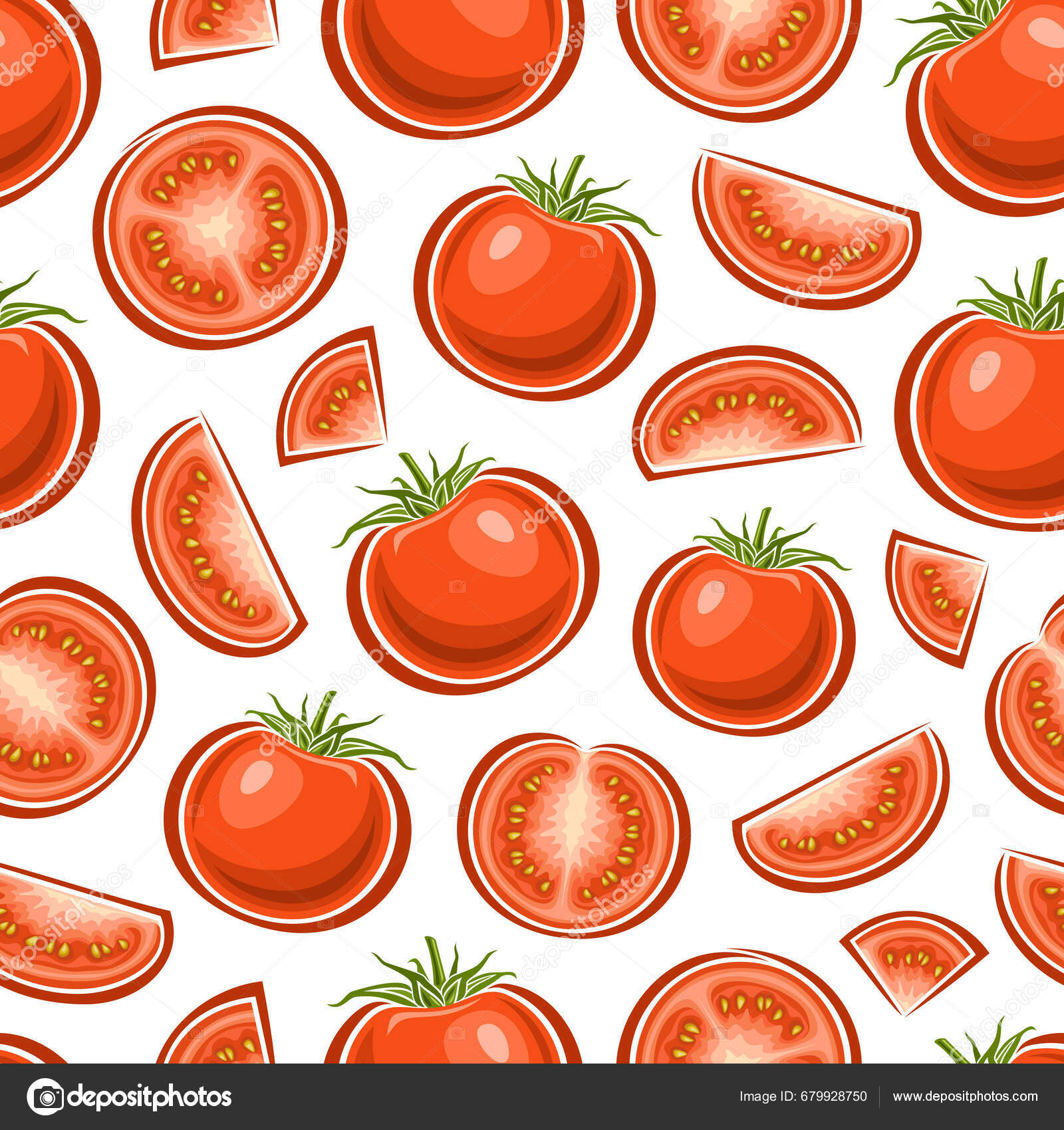Vector Red Tomato Seamless Pattern Repeat Background Different Chopped Garden Stock Vector by ...