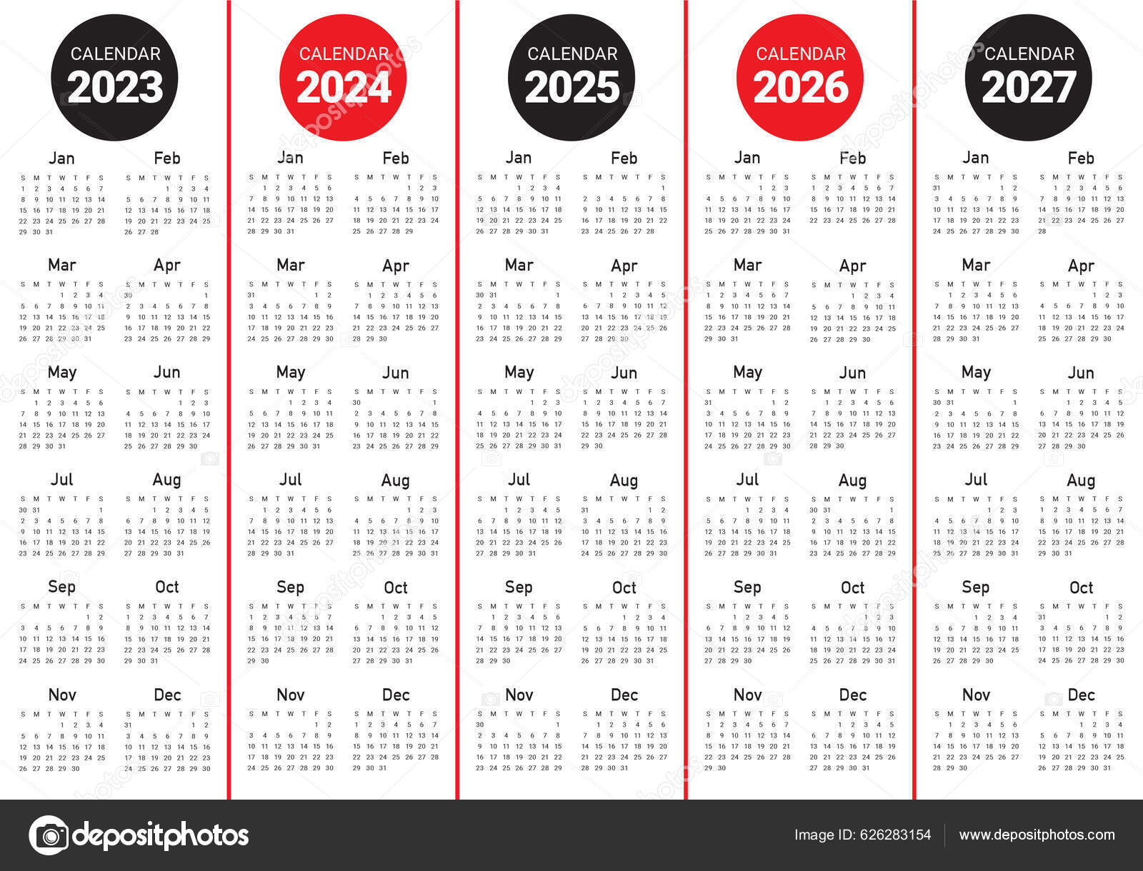 2023 2027 Year Calendar Stock Vector Image by ©dolphfynlow #626283154