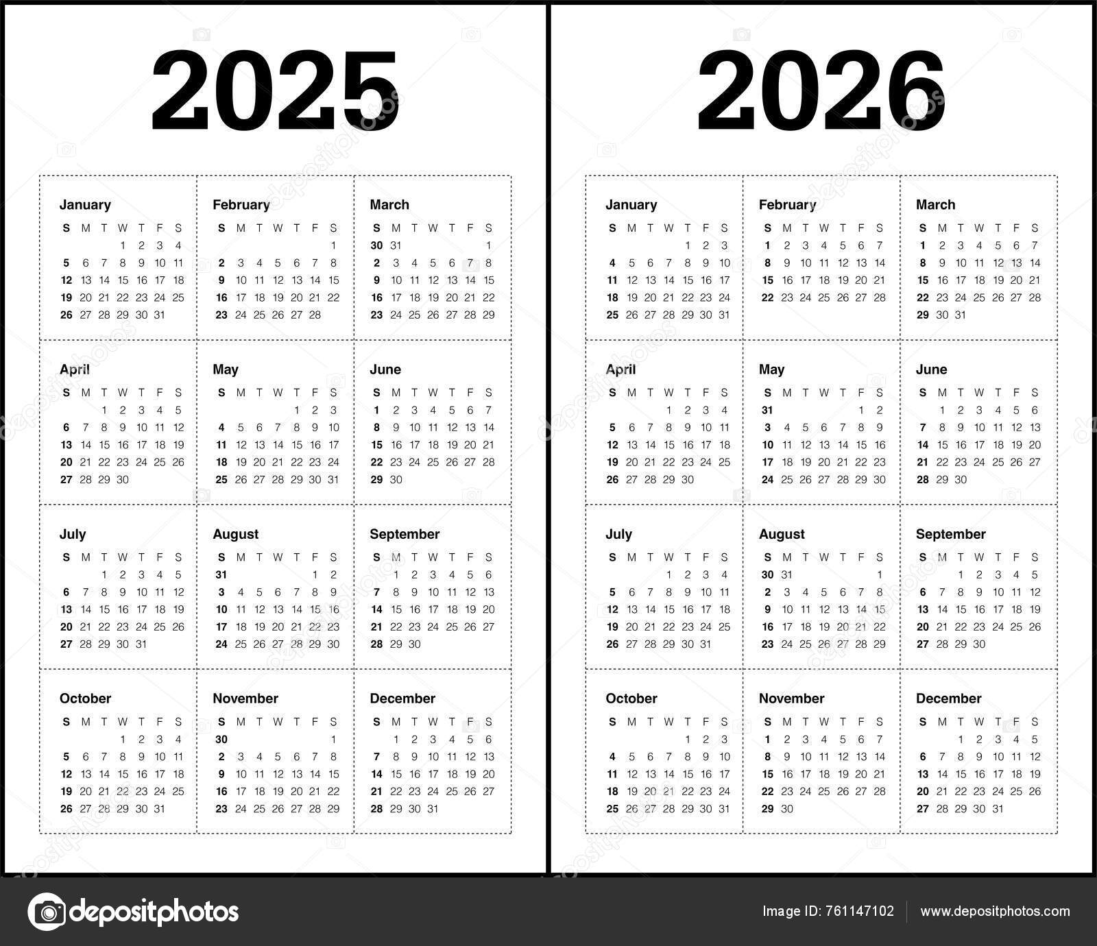 2025 2026 Year Calendar Vector Design Template Stock Vector by ©dolphfynlow 761147102