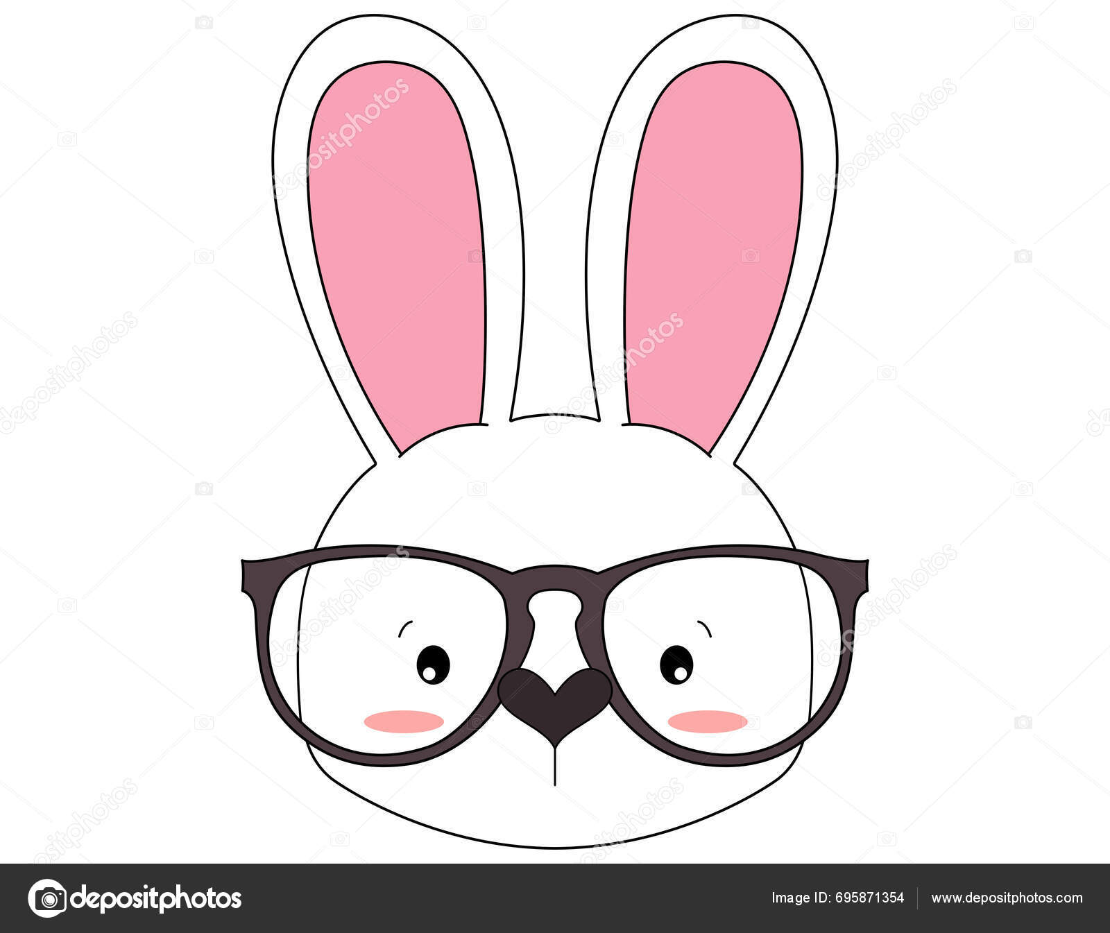 Vector Cute Bunny Glasses Children's Illustration Adorable Character ...