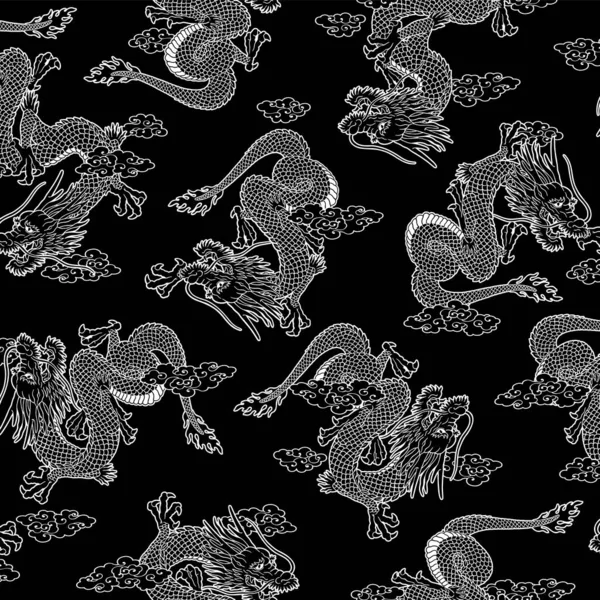 Continuous Pattern Sketch Japanese Dragon Half Step Repeat Vertical ...