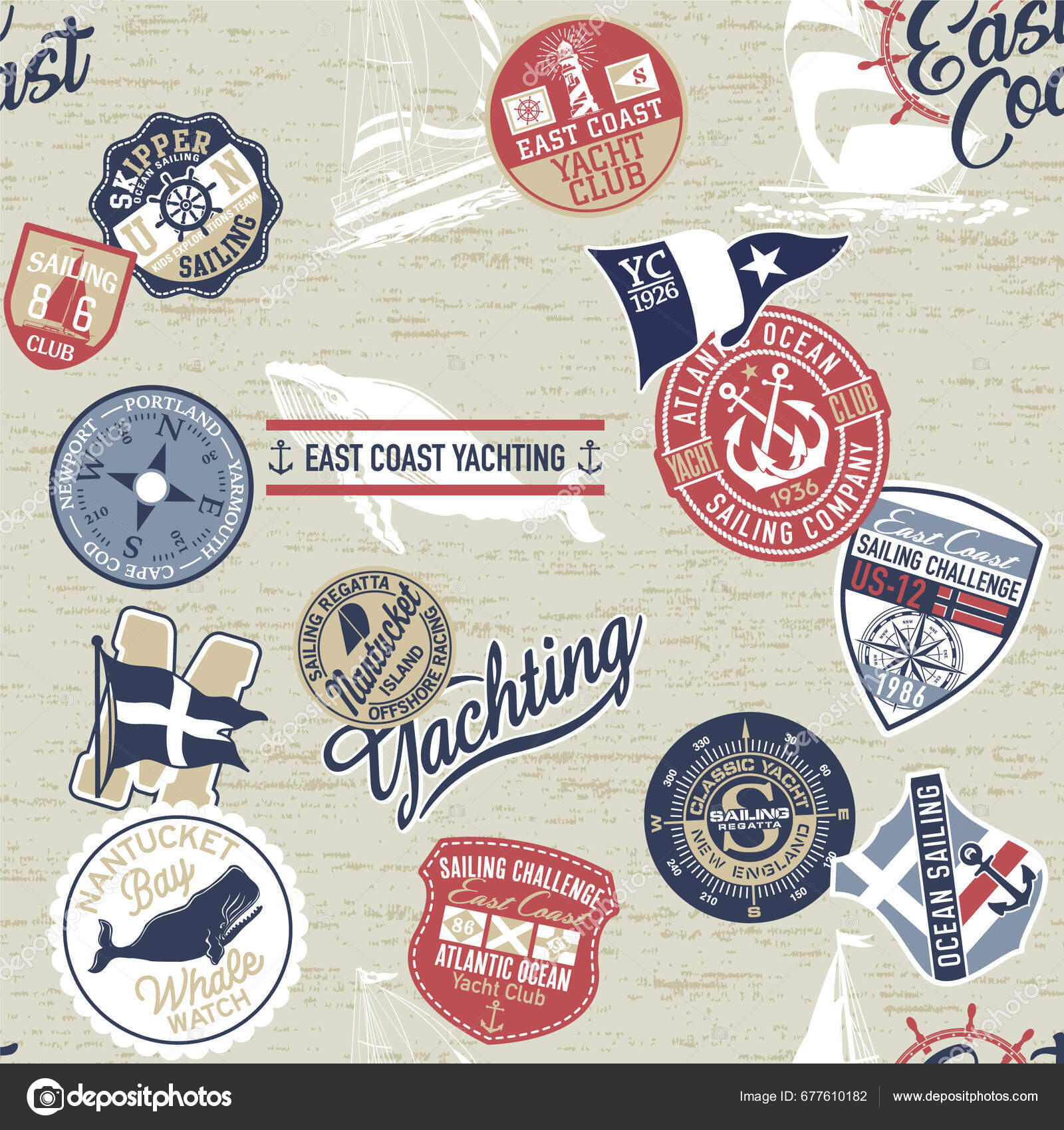 Nautical Style Marine Sailing Badges Patchwork Wallpaper Abstract ...