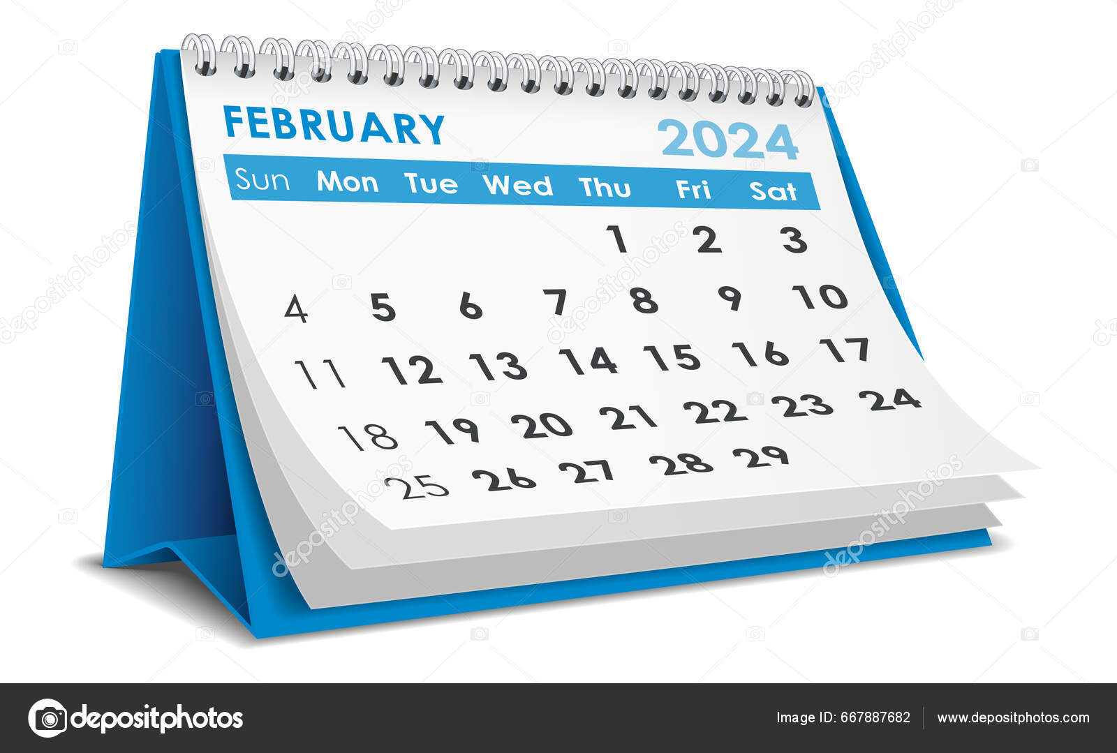 Vektor Ilustrasi Pada Bulan Februari 2024 Kalender Diisolasi Dalam ...