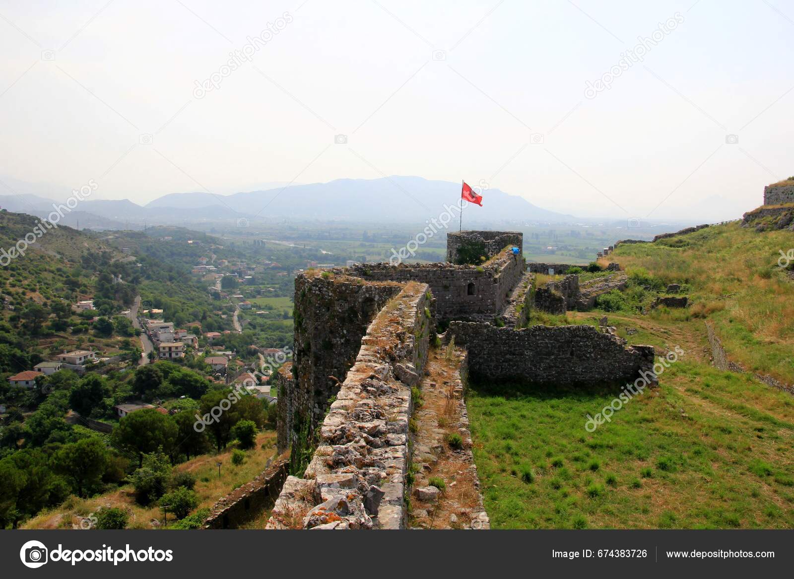 Shkoder Albania June 2023 Albania National Flag Waving Tower Old ...