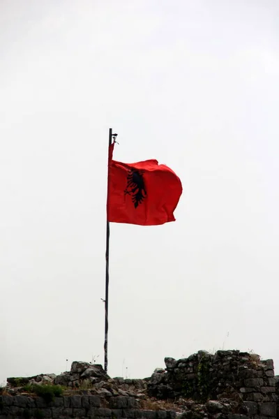 Shkoder, Albania - june 24, 2023: Albania national flag waving on the ...