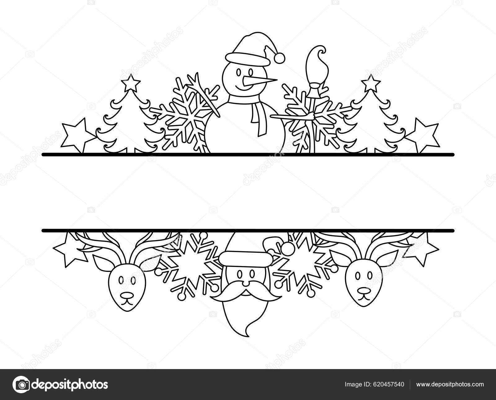 Frame Christmas Elements Line Art Style Winter Graphic Border Design ...