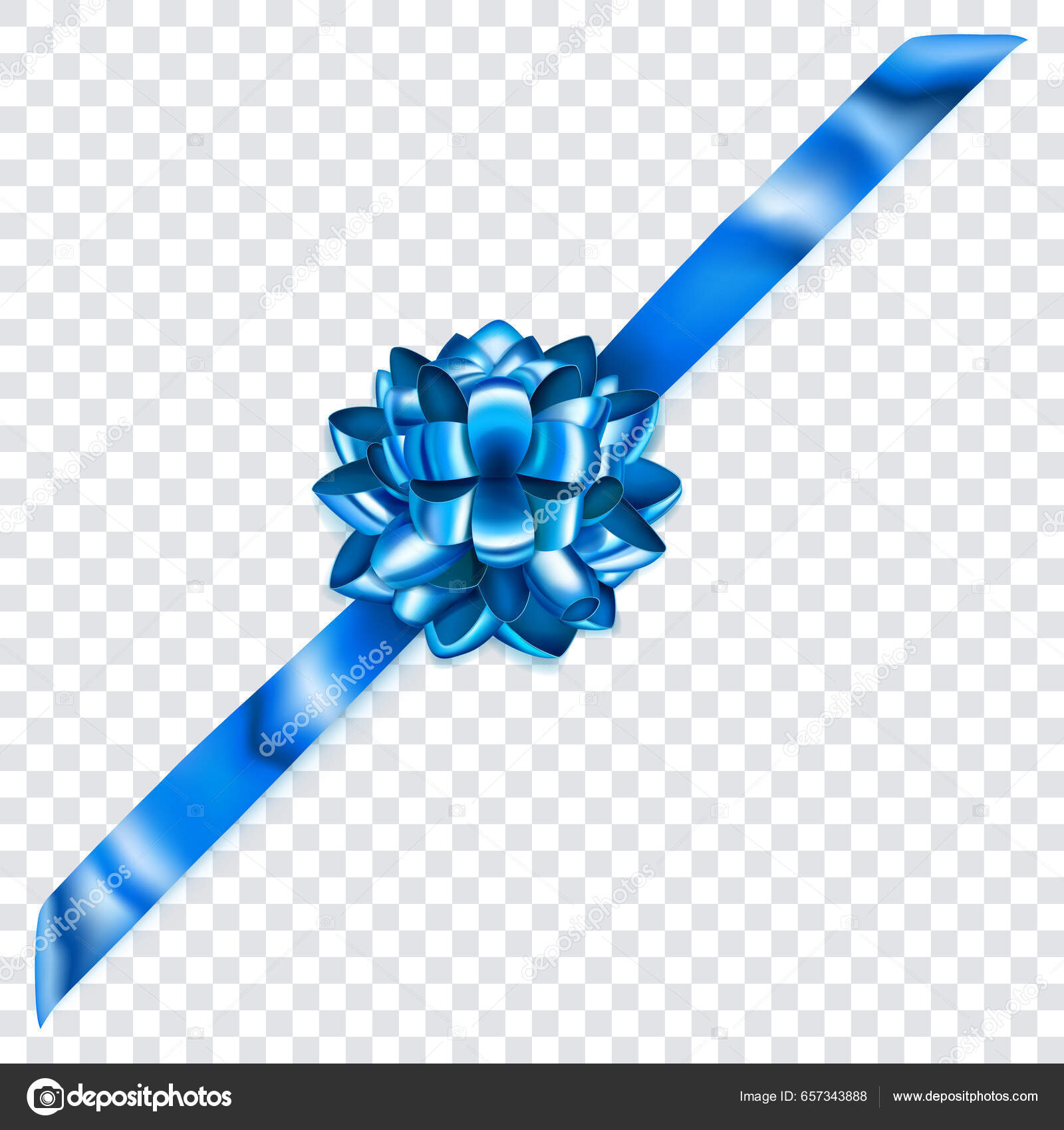Beautiful Blue Shiny Bow Diagonally Ribbon Shadow Transparent ...
