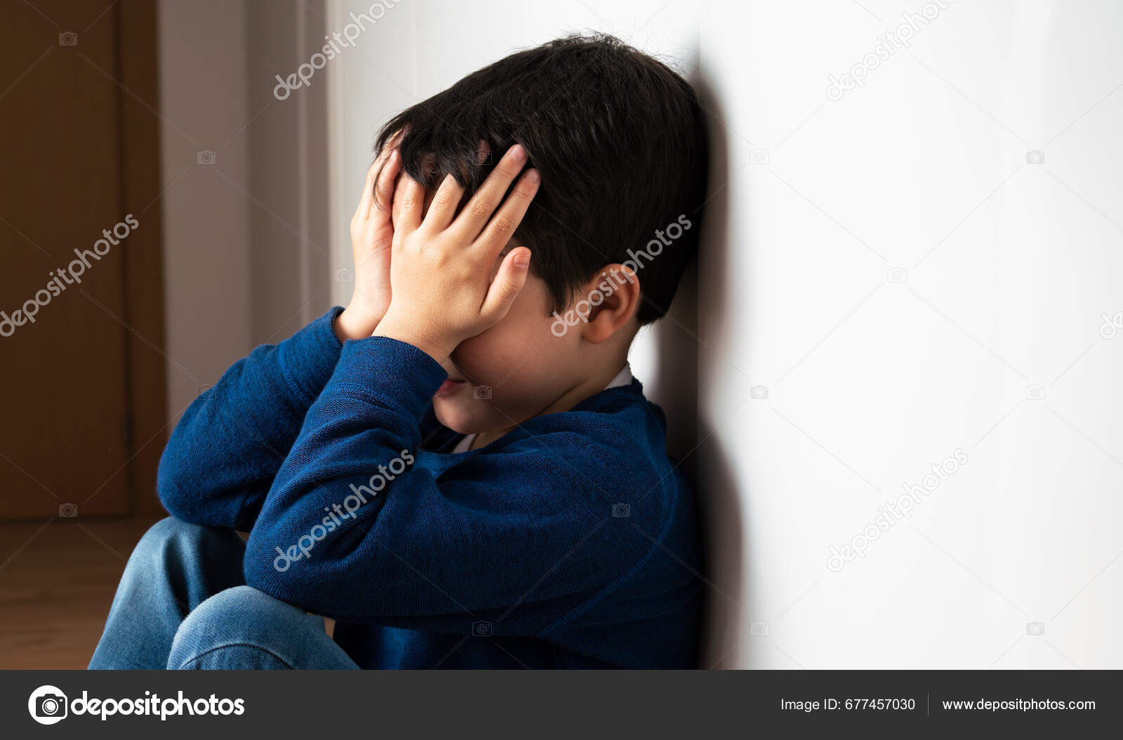 Upset Boy Head Hands Sitting Floor Concept Bullying Depression Stress ...